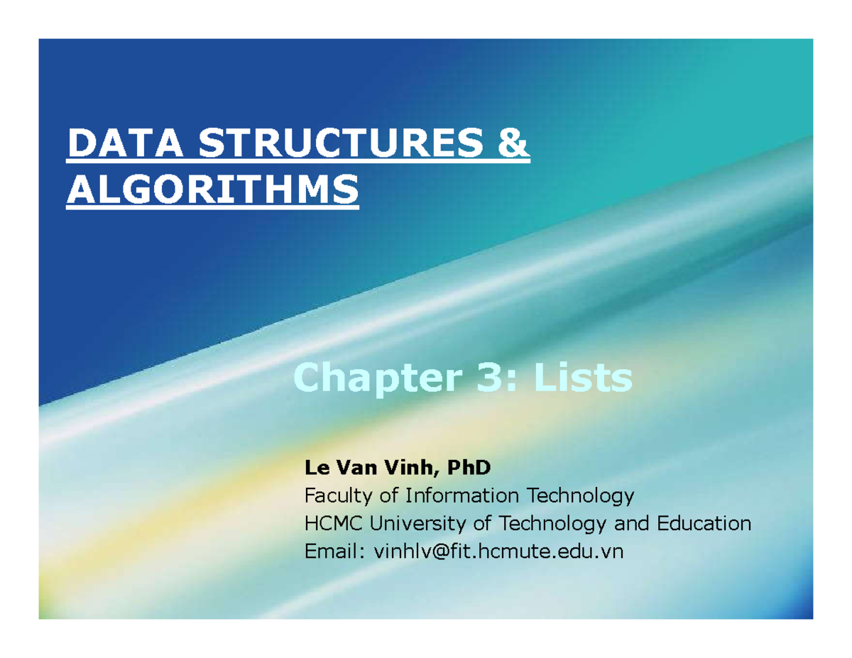 Chapter 3 - Lists - Part 1 - DATA STRUCTURES & ALGORITHMS Chapter 3 ...