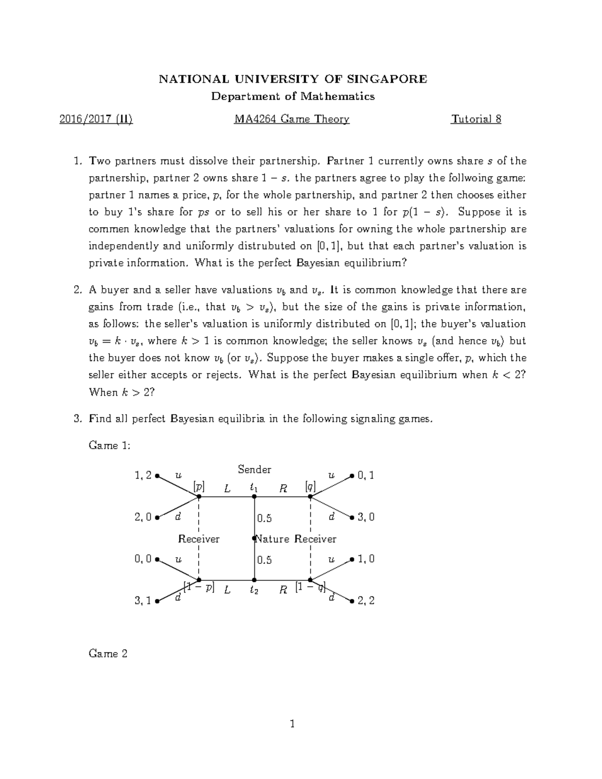 Tut4264-8 - Tutorial 8 questions - NATIONAL UNIVERSITY OF SINGAPORE ...