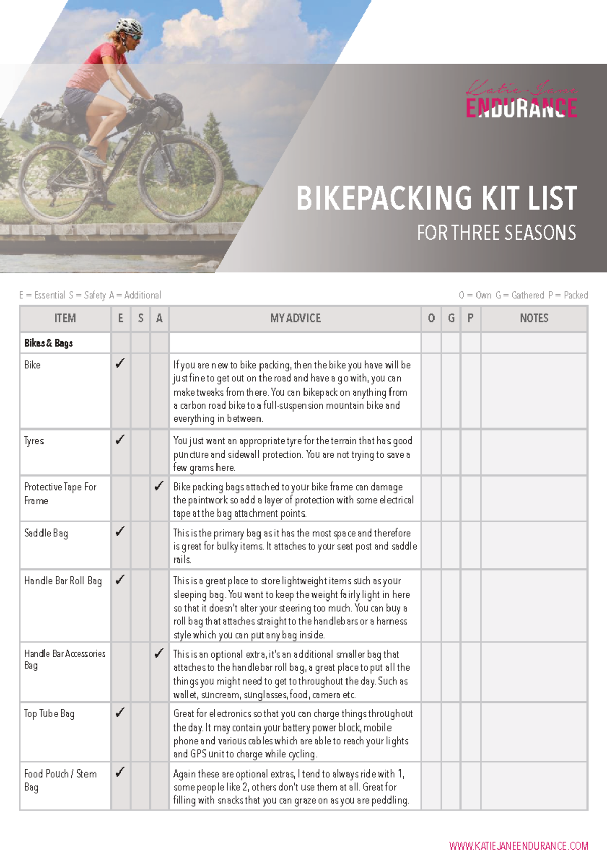 CASE STUDY: Essential Bikepacking Kit List for 3 Seasons - Studocu