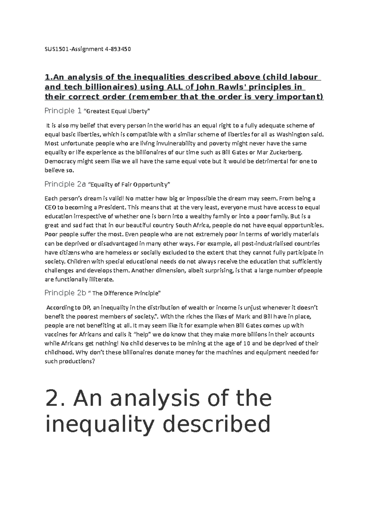 SUS1501 Assignment 4: Analyzing Inequality through Rawls' Principles ...