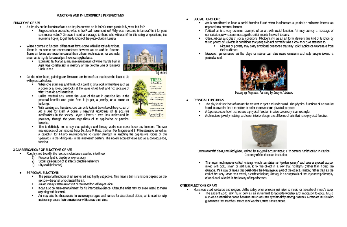 AP3 - Functions and Philosophical Perspectives of Art - Studocu