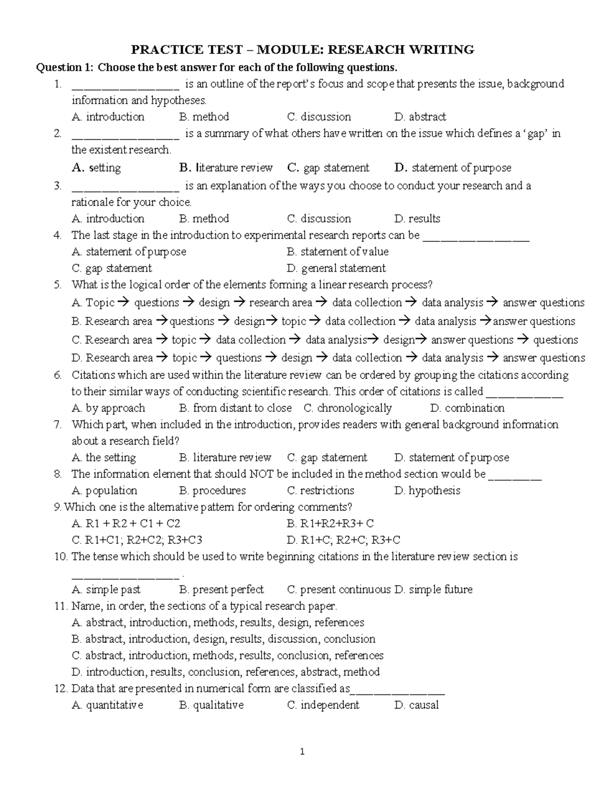 Mock Test: Research Writing - 2025 (Practice Test Module) - Studocu