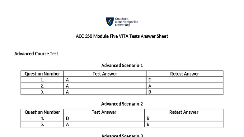 ACC 350 Module Five VITA Test Answer Sheet - Advanced Scenarios - Studocu