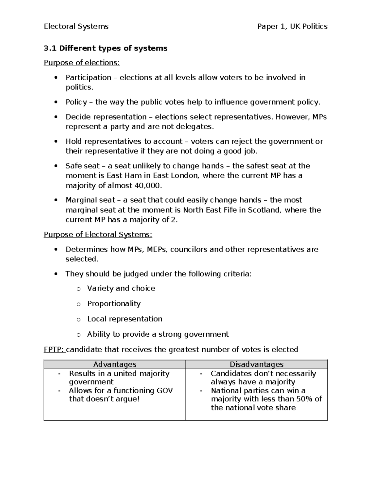 Electoral Systems Paper 1: Overview of UK Political Structures - Studocu