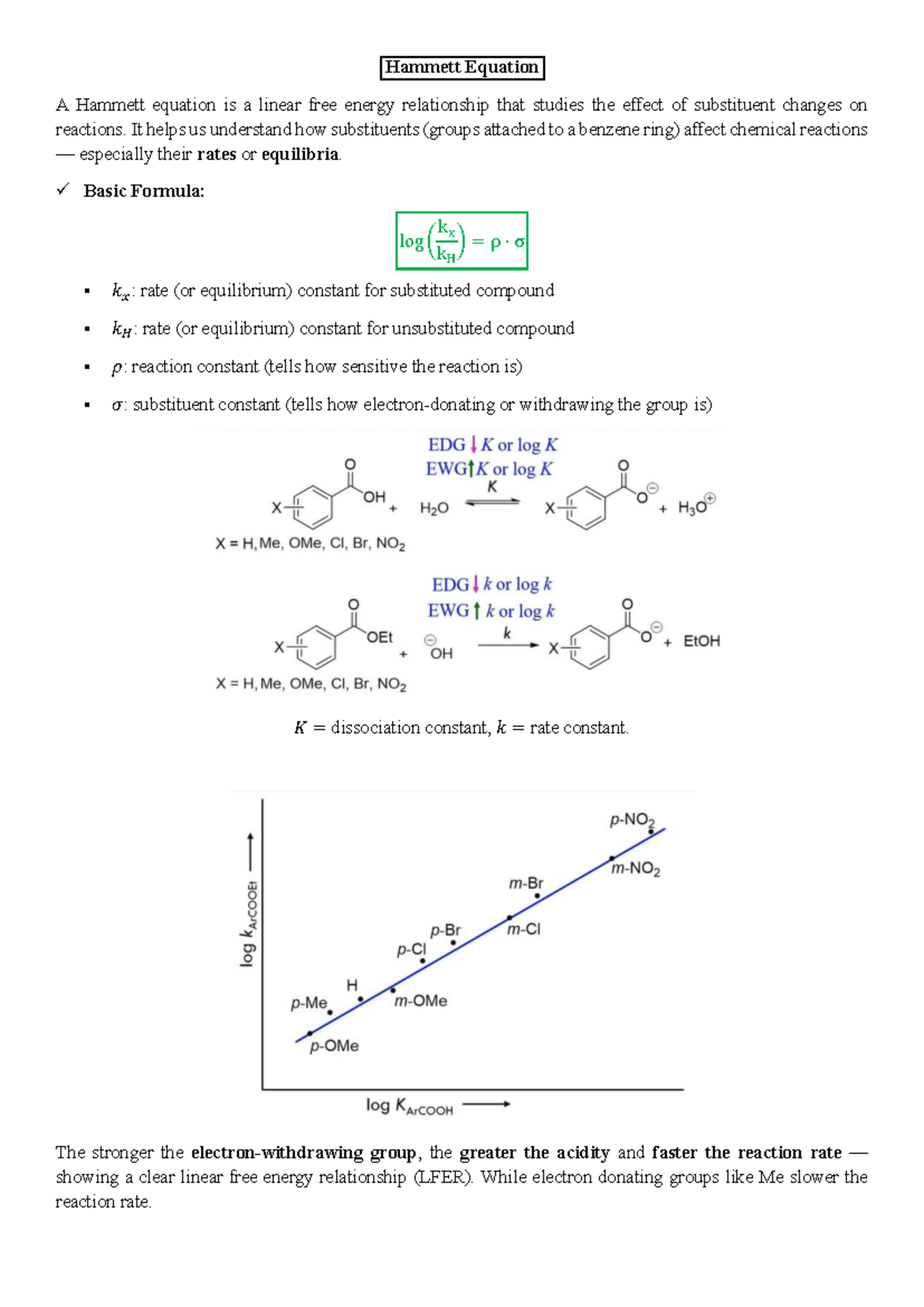 Hammett Equation: Understanding Substituent Effects on Reactivity - Studocu
