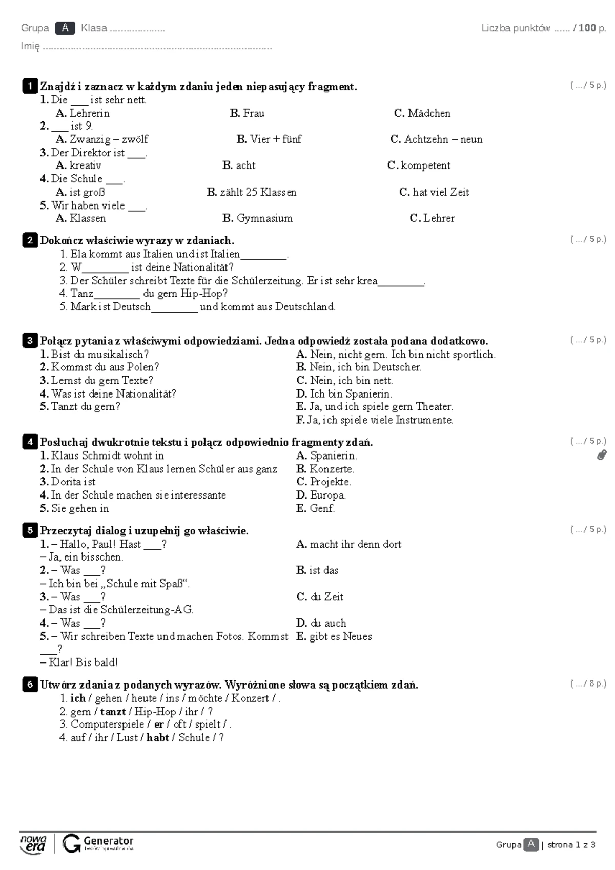 Maximal 1 Klucz do testów - Testy Wersja A i B - Studocu