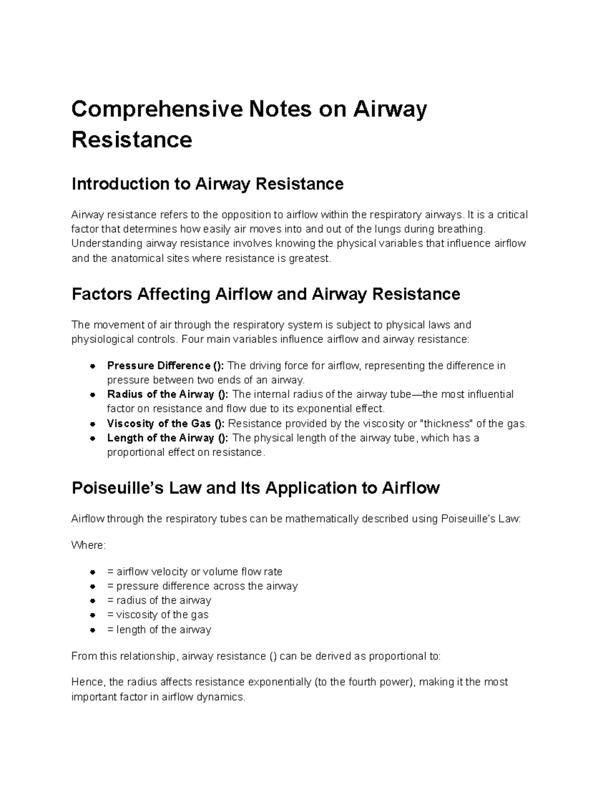 Comprehensive Notes on Airway Resistance (BIO 101) - Studocu