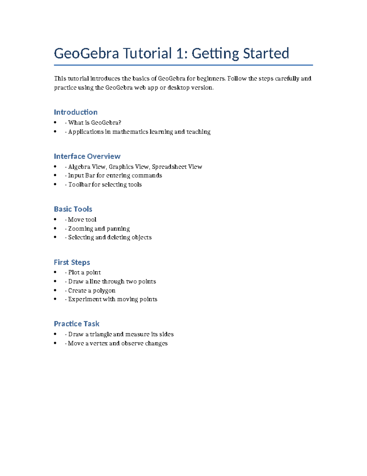 Geo Gebra Tutorial 1 Getting Started - Copy - GeoGebra Tutorial 1: Getting Started This tutorial ...