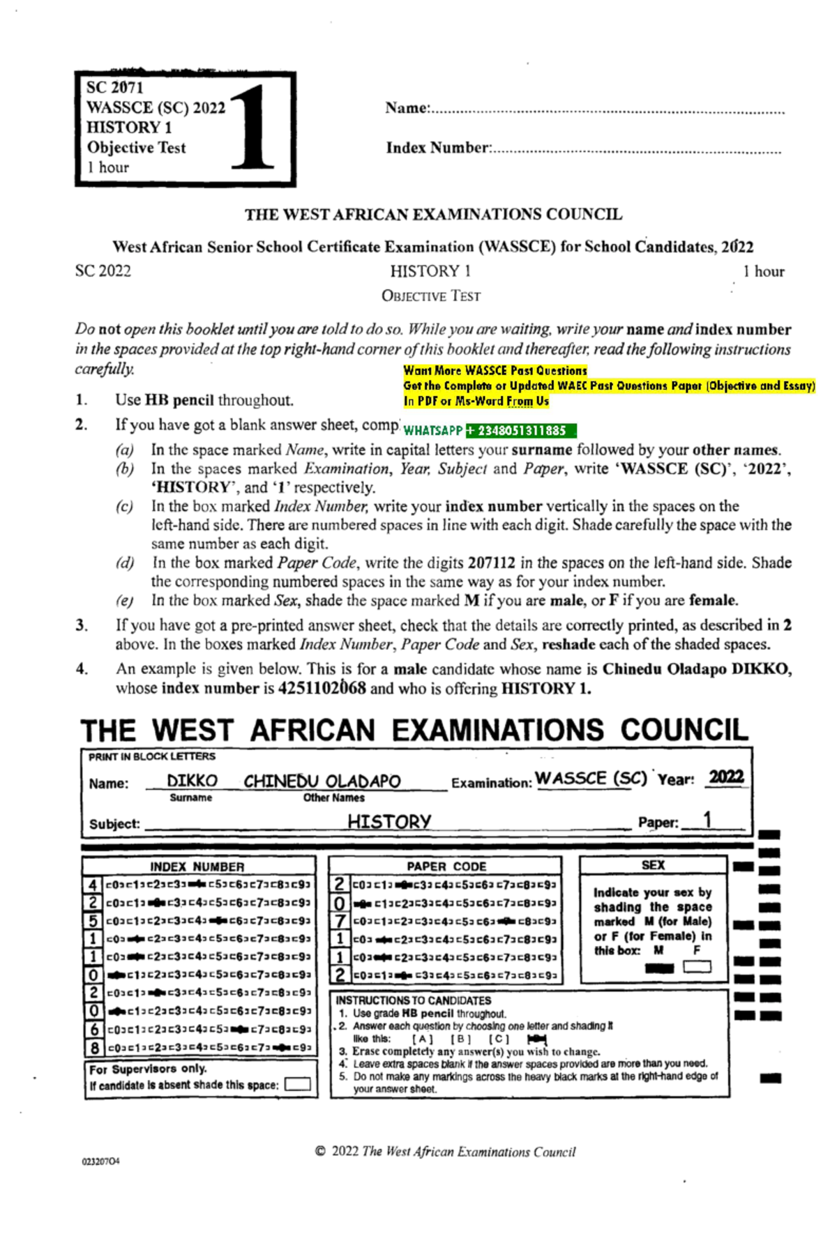 WAEC SSCE History Past Questions and Answers Compilation - Studocu