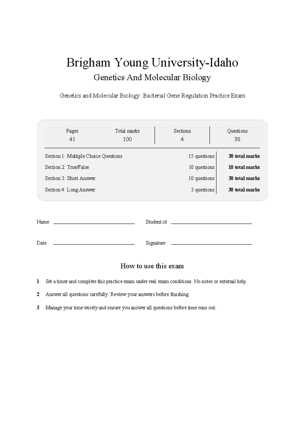 BIO375 Genetics & Molecular Biology: Bacterial Gene Regulation Practice ...