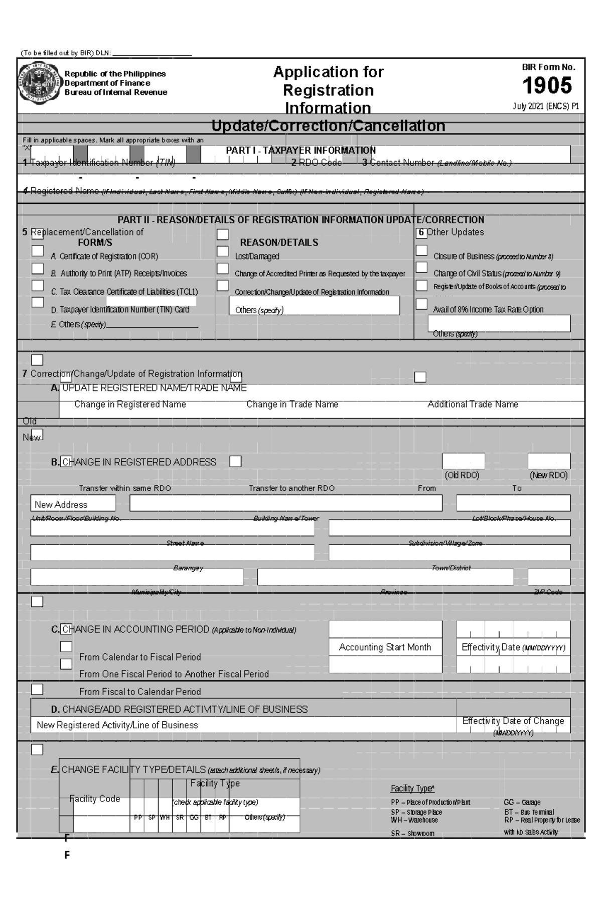 1905 ENCS - BIR Registration Update Form - July 2021 Final - Studocu