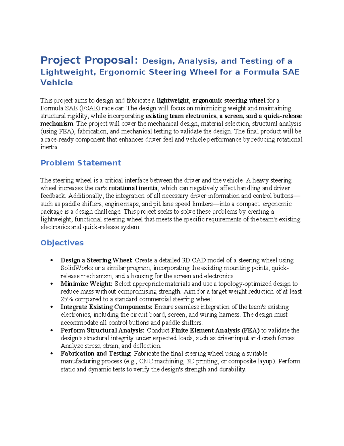M490-2526 FSAE Steering Wheel Design & Testing Proposal - Studocu