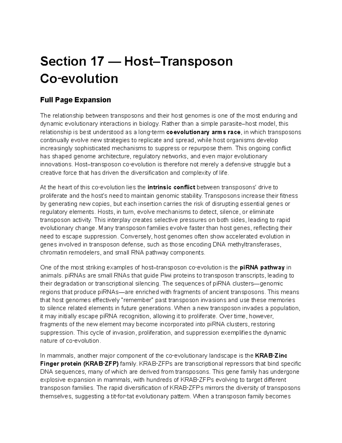 Transposons and Host Genomes: Coevolutionary Dynamics in Biology - Studocu