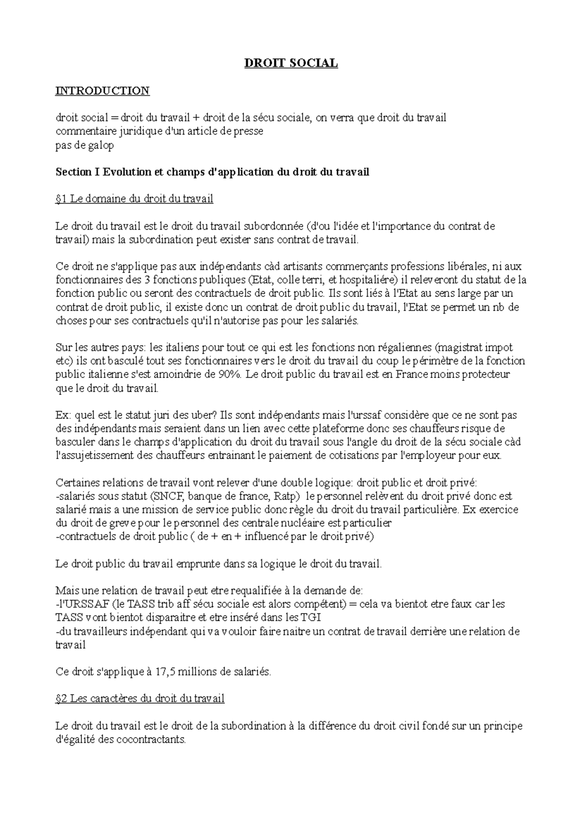 Droit Social - Notes de Cours Complet en Droit du Travail et Sécurité ...