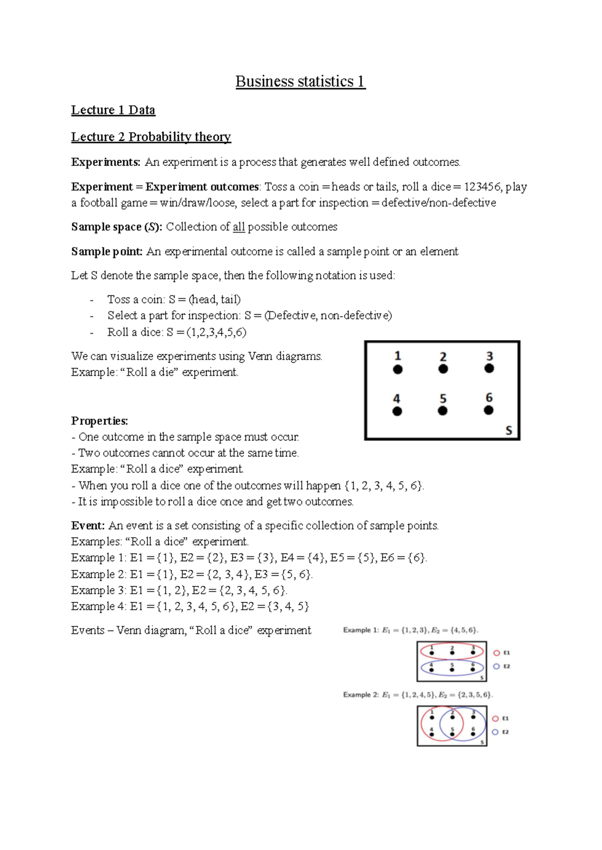 Business Statistics 1 - Lecture Notes on Data & Probability Theory ...