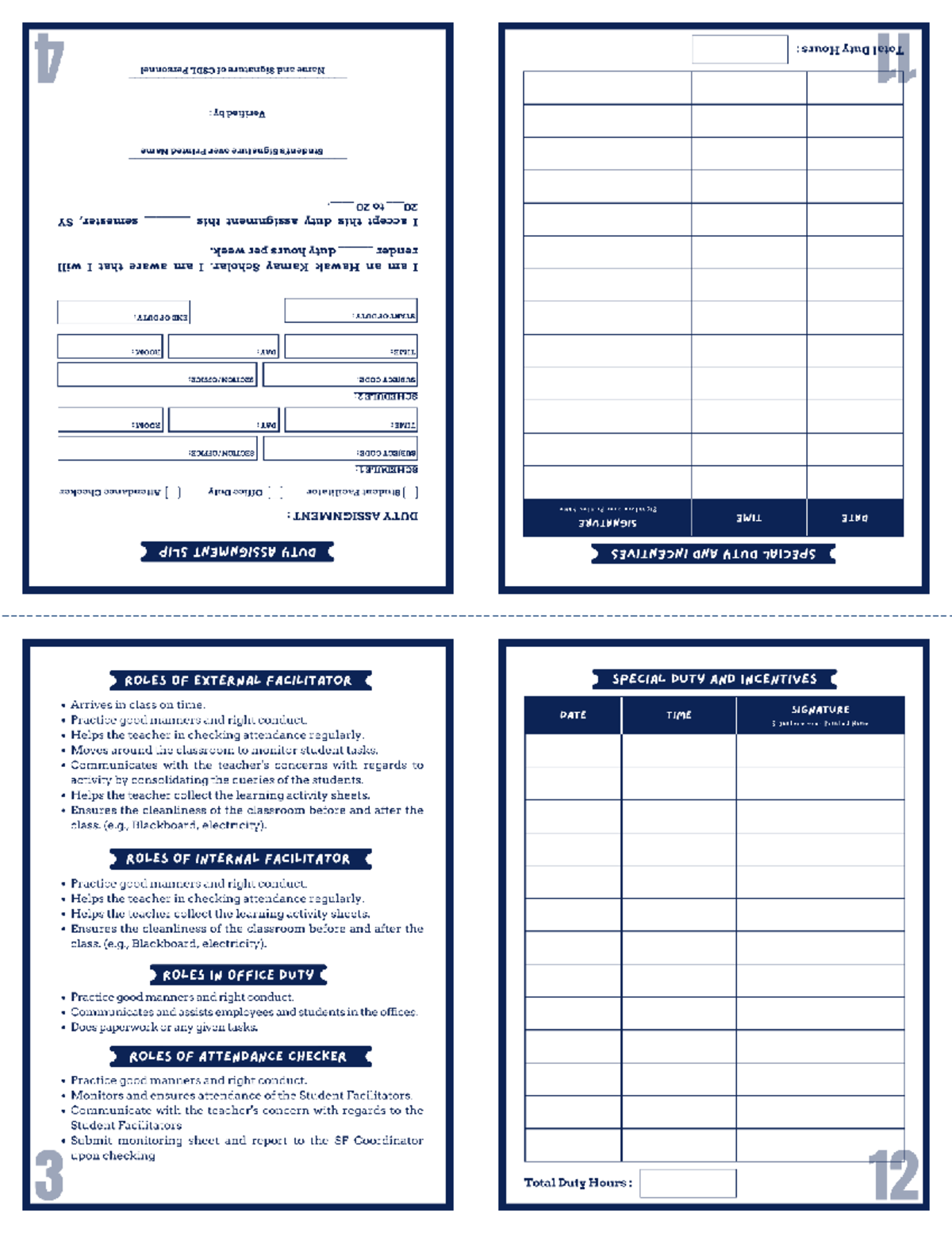 Duty assignment slip for attendance checker and special duties - Studocu
