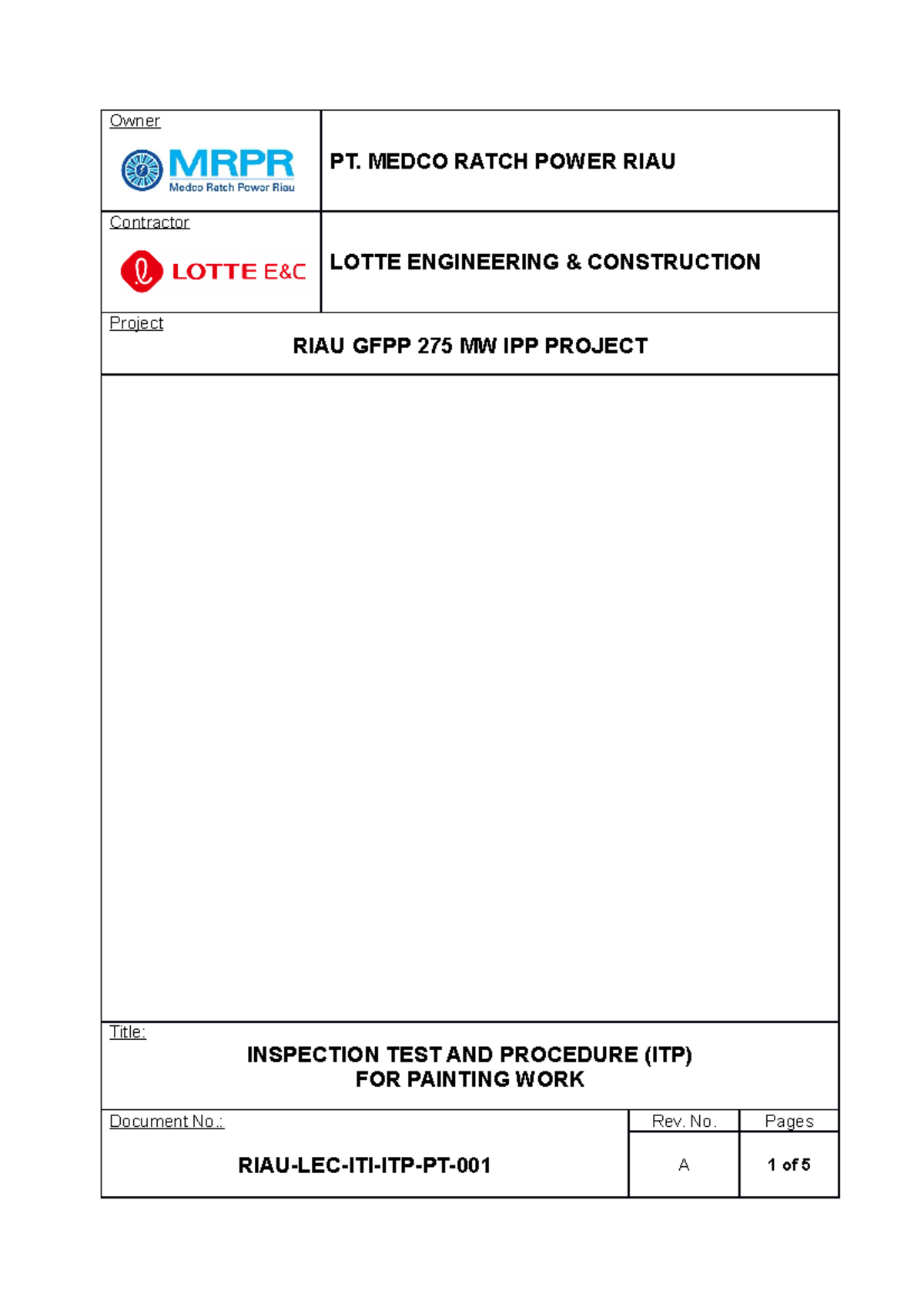 ITP-PT-001 Inspection Test Procedure for Painting Work Rev A - Studocu