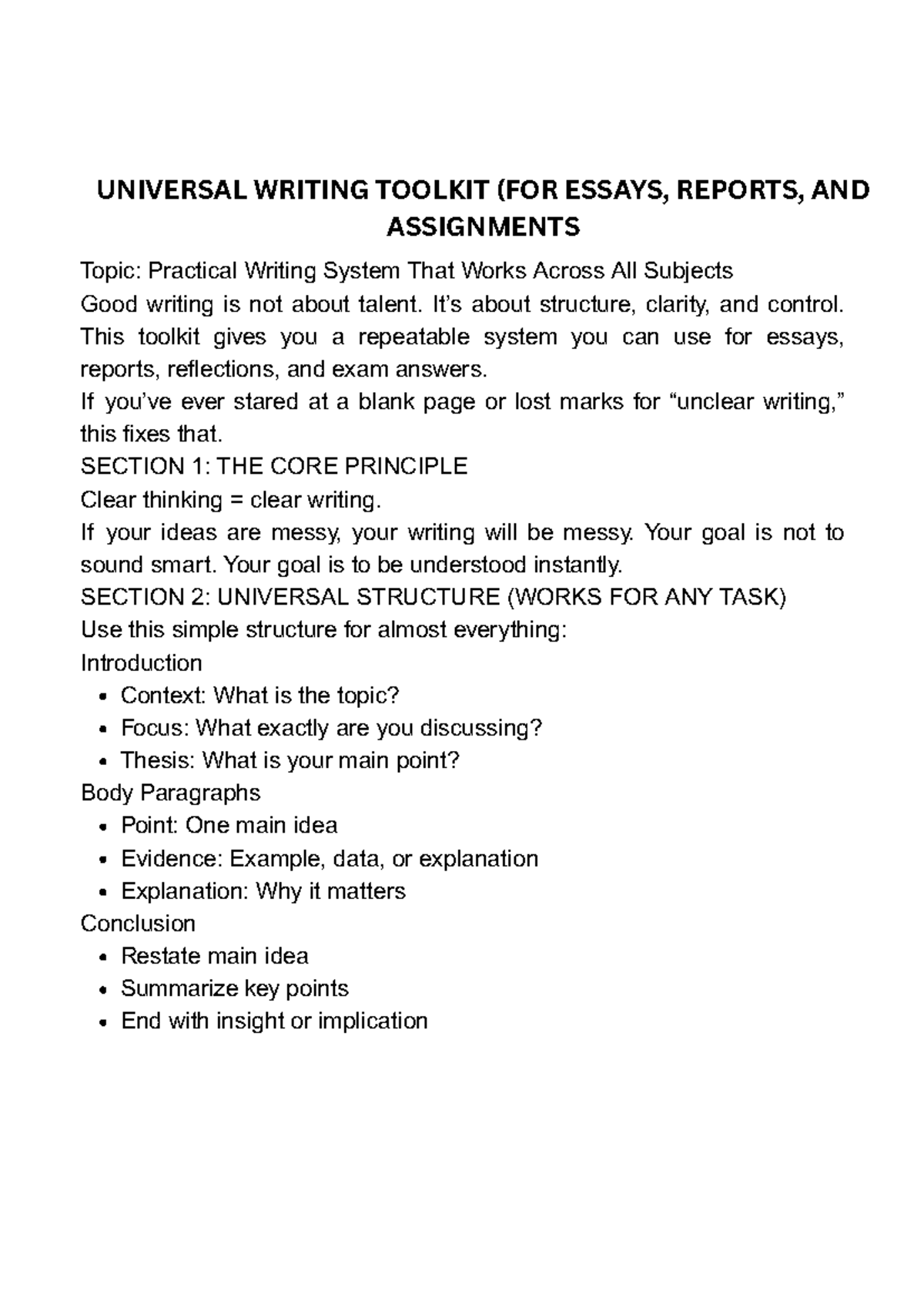 UNIVERSAL WRITING TOOLKIT FOR ESSAYS & REPORTS: Ending Procrastination ...