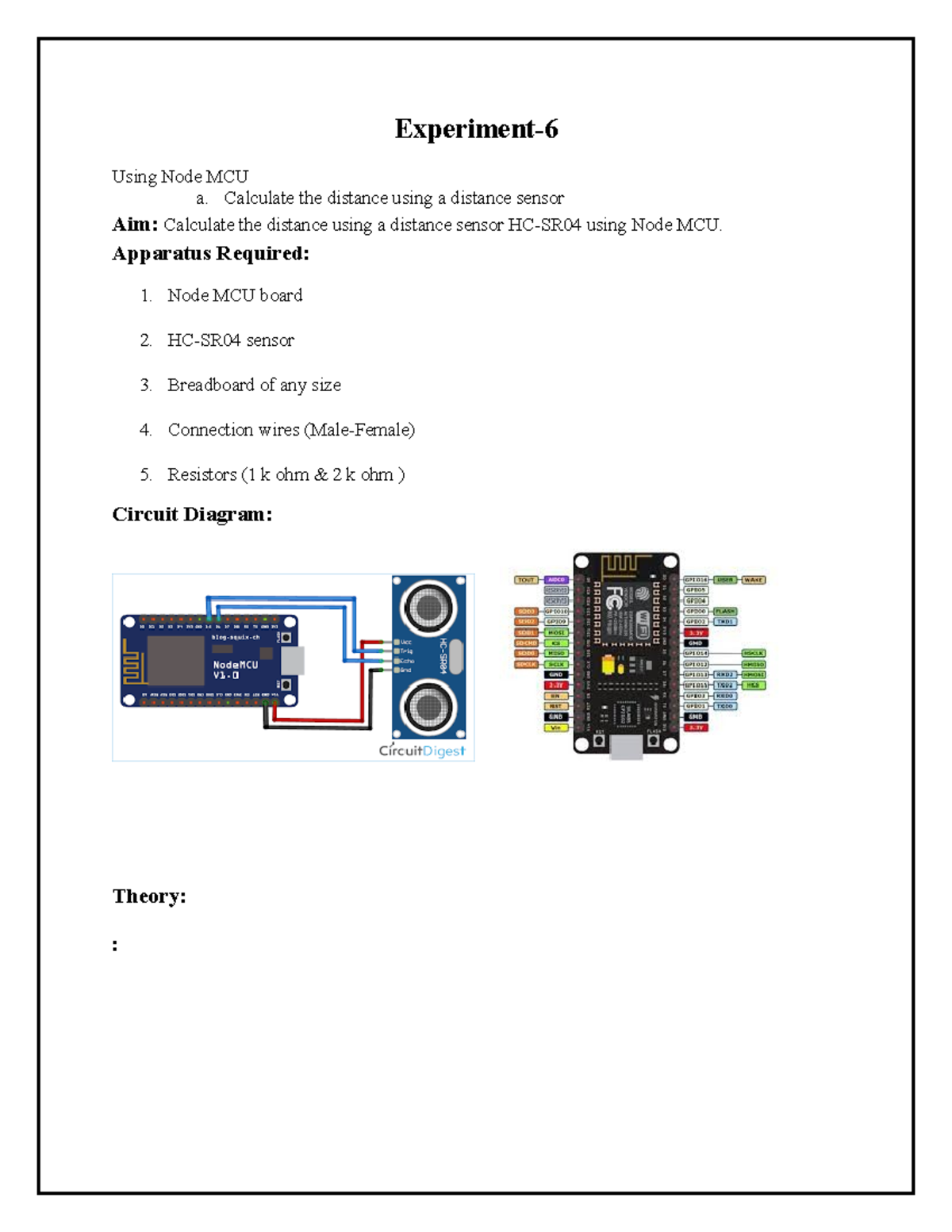 Node MCU Experiment: Calculating Distance with HC-SR04 Sensor - Studocu
