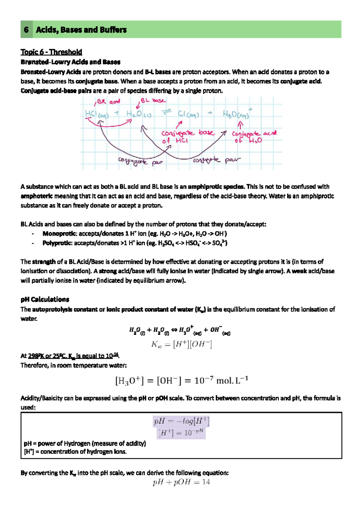 Week 7 Lecture Notes - Acids, Bases & Buffers (Chem 101) - Studocu