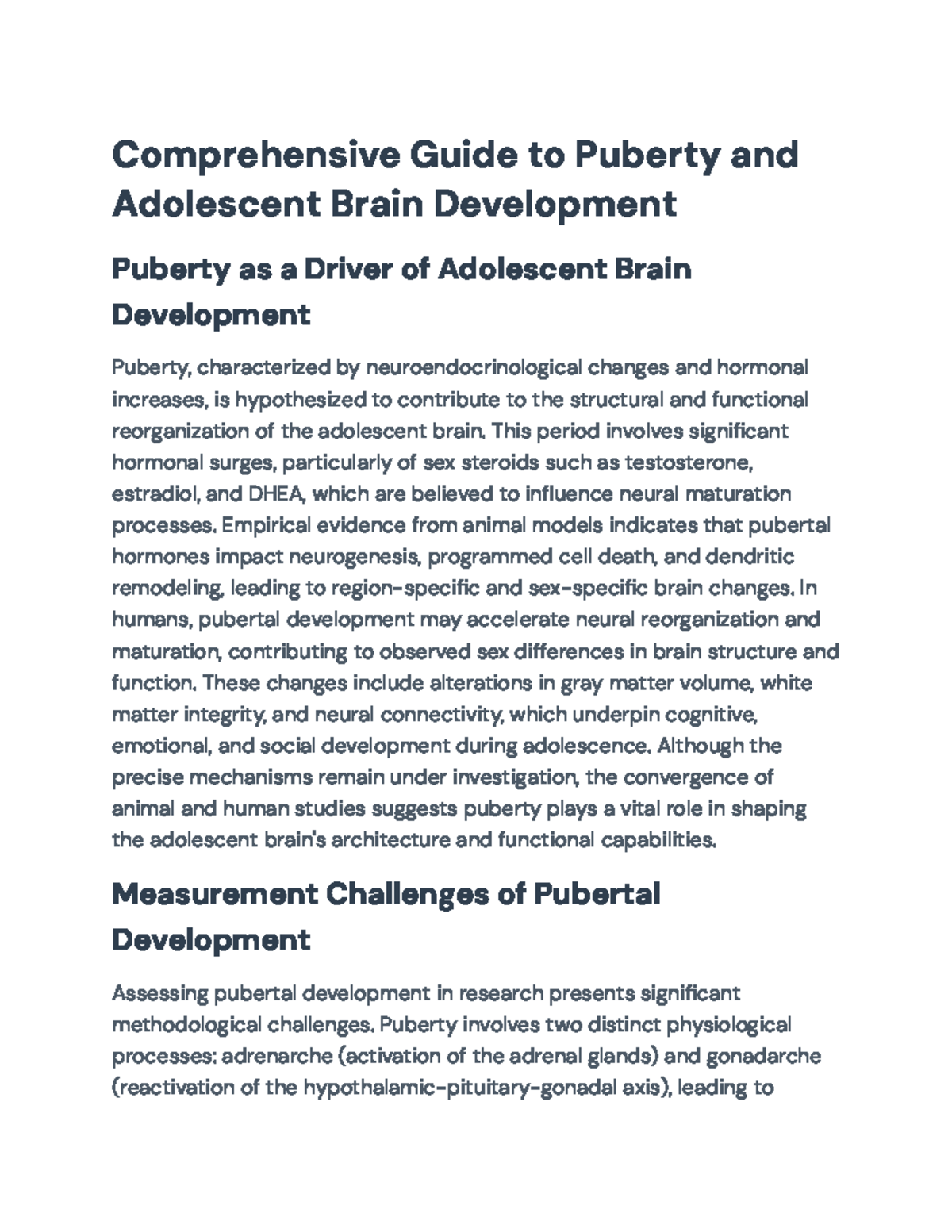 Comprehensive Overview of Puberty's Impact on Adolescent Brain ...