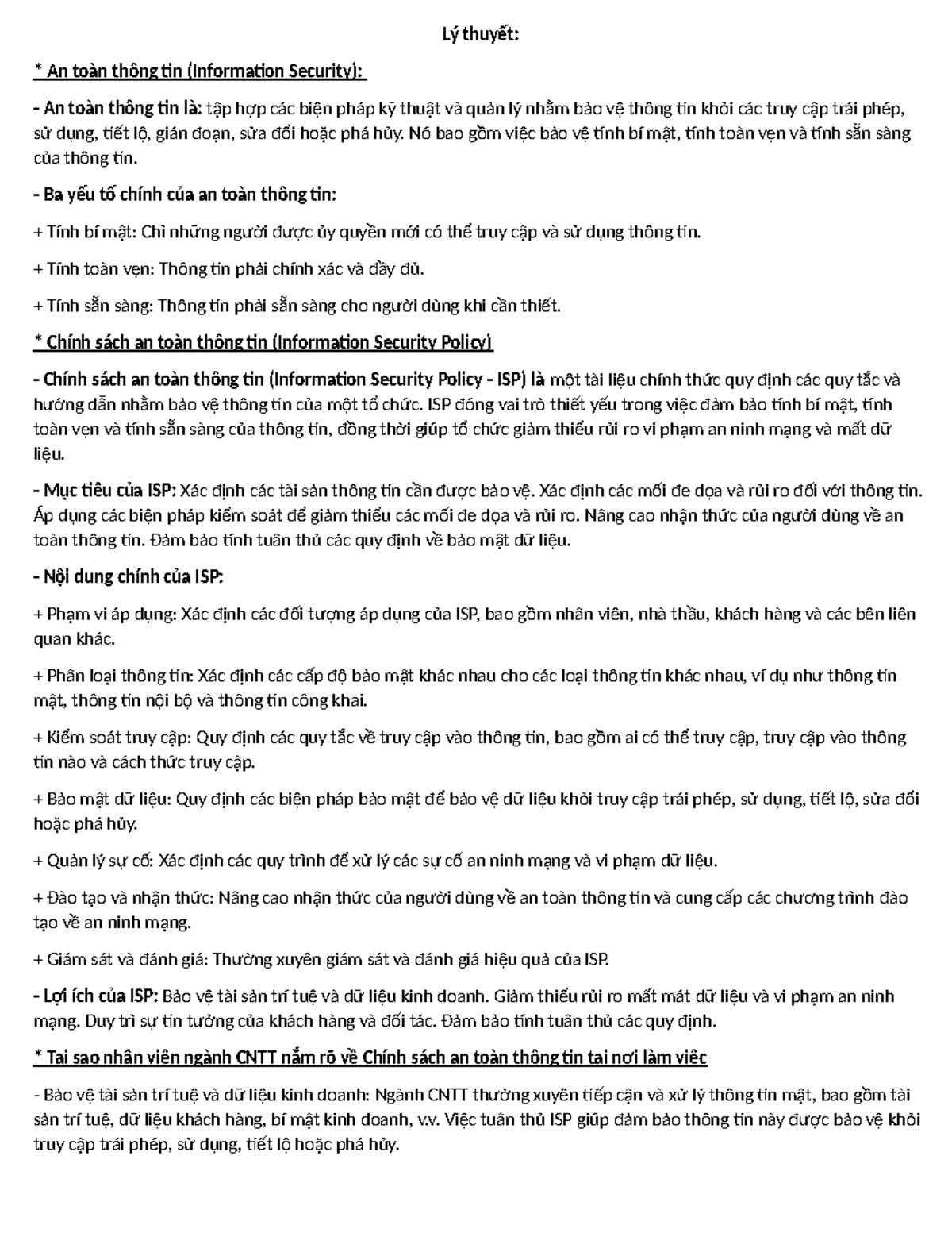 An toàn Thông tin và Chính sách An toàn Thông tin - GK DDNN 2 - Studocu