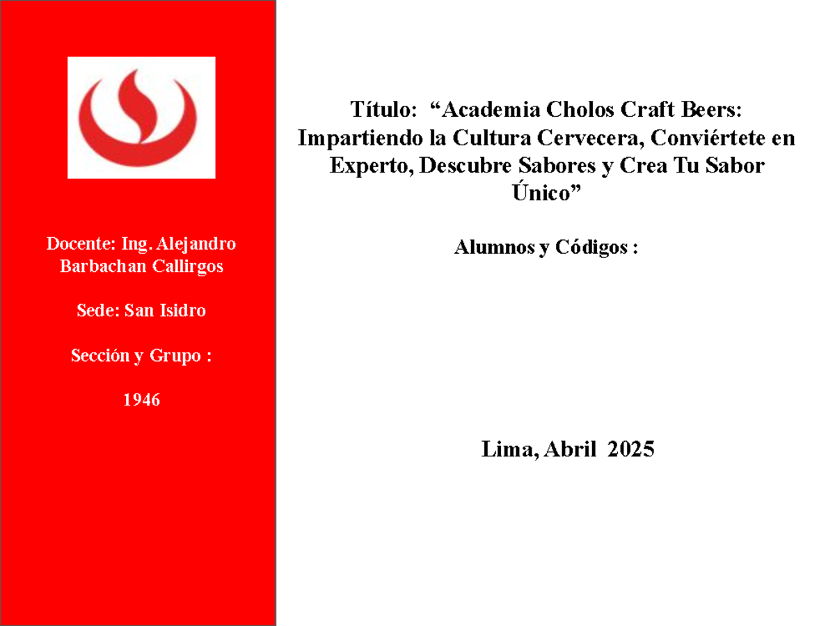 PPT PC1 Grupo 6 - pc1 con barbachan - Título: “Academia Cholos Craft ...