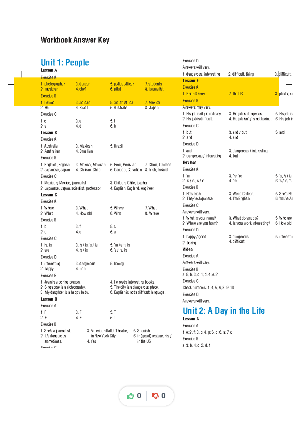 World English 3ed 1 Workbook Answer Key for Unit Exercises - Studocu