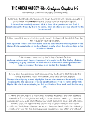 Copy of Gatsby Ch. 7 Gatsby vs. Tom - THE GREAT GATSBYChapter 7: Gatsby ...