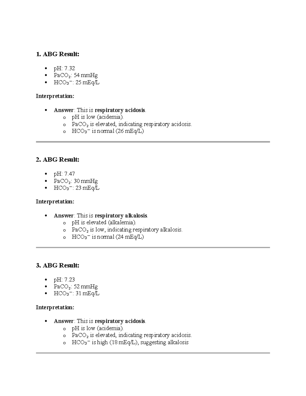 ABG Practice with Answers 2: Interpretation of Results - Studocu