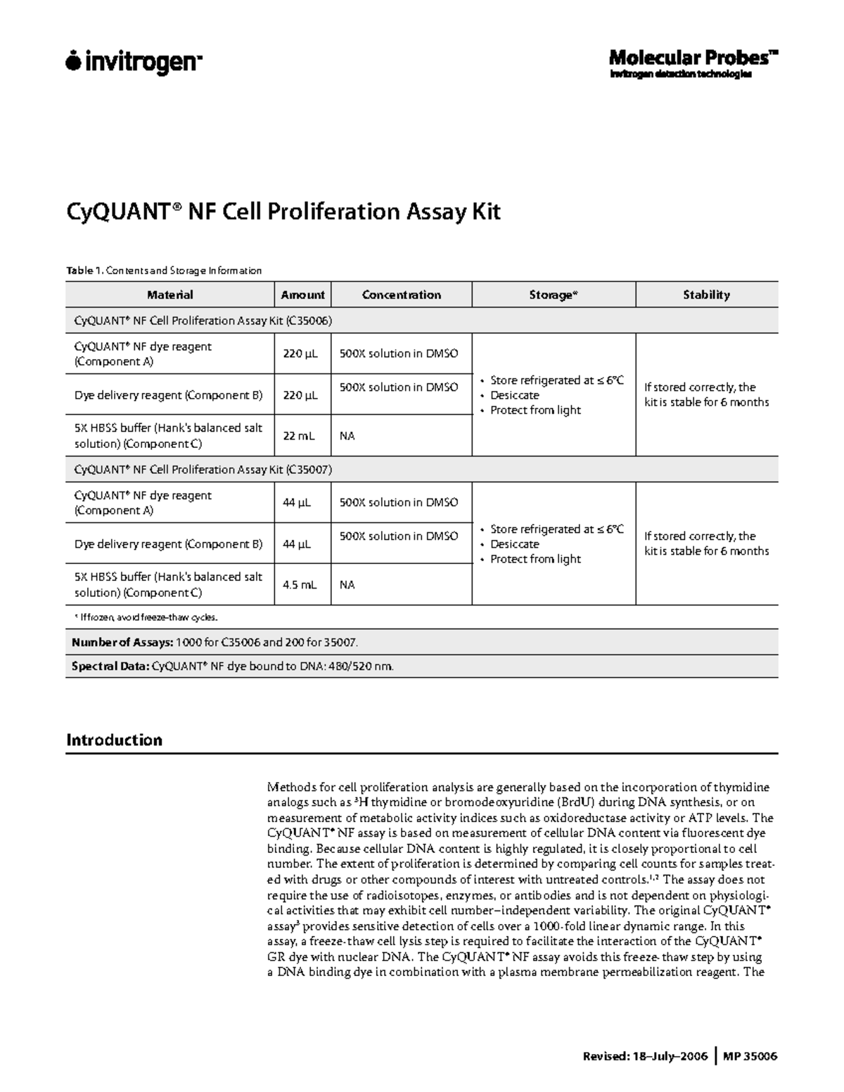 NF Cell Proliferation Assay Kit (C35006) - Contents & Protocols - Studocu
