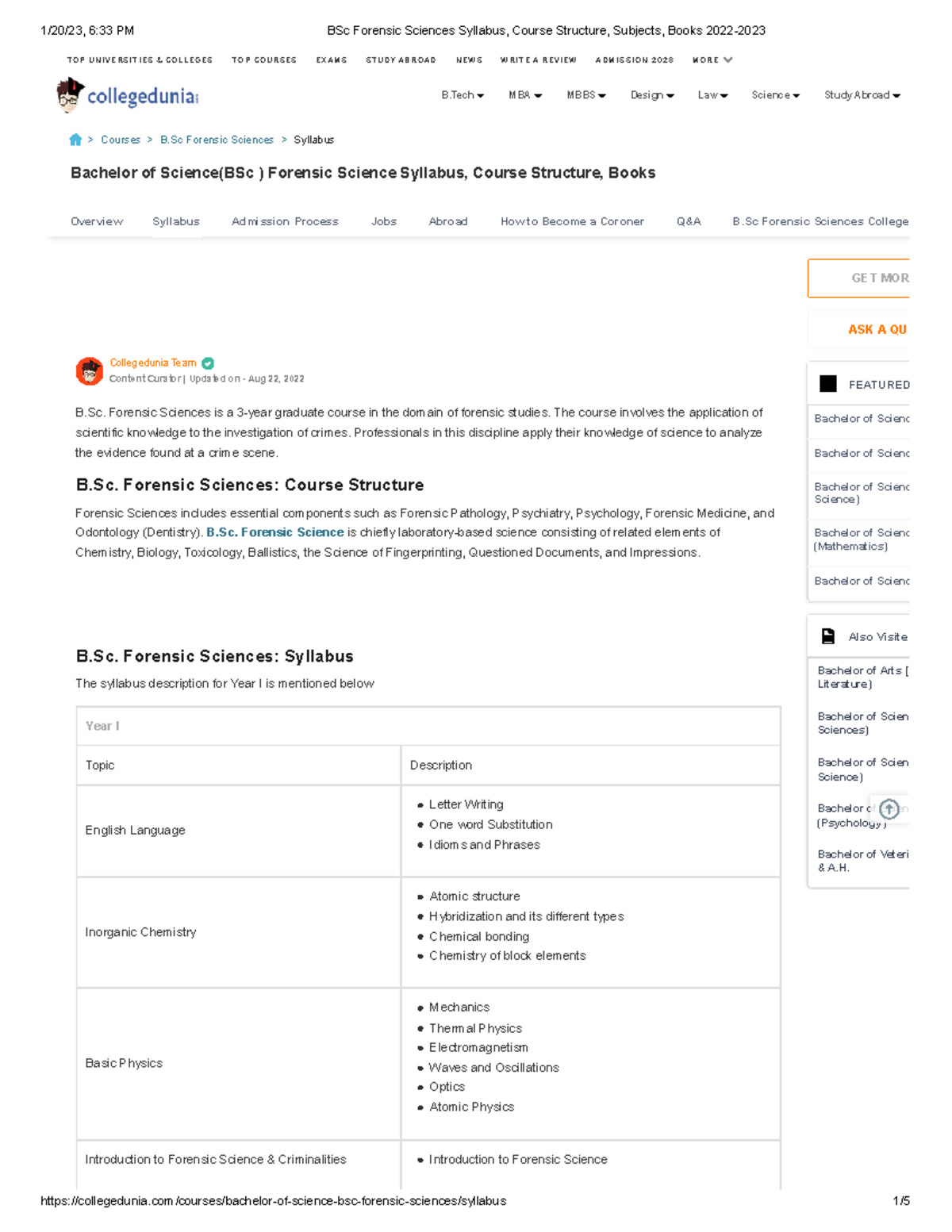 BSc Forensic Sciences Syllabus & Course Outline for SEM-2 - Studocu