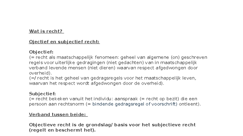 IRW 1 - Samenvatting van Objectief en Subjectief Recht - Studocu