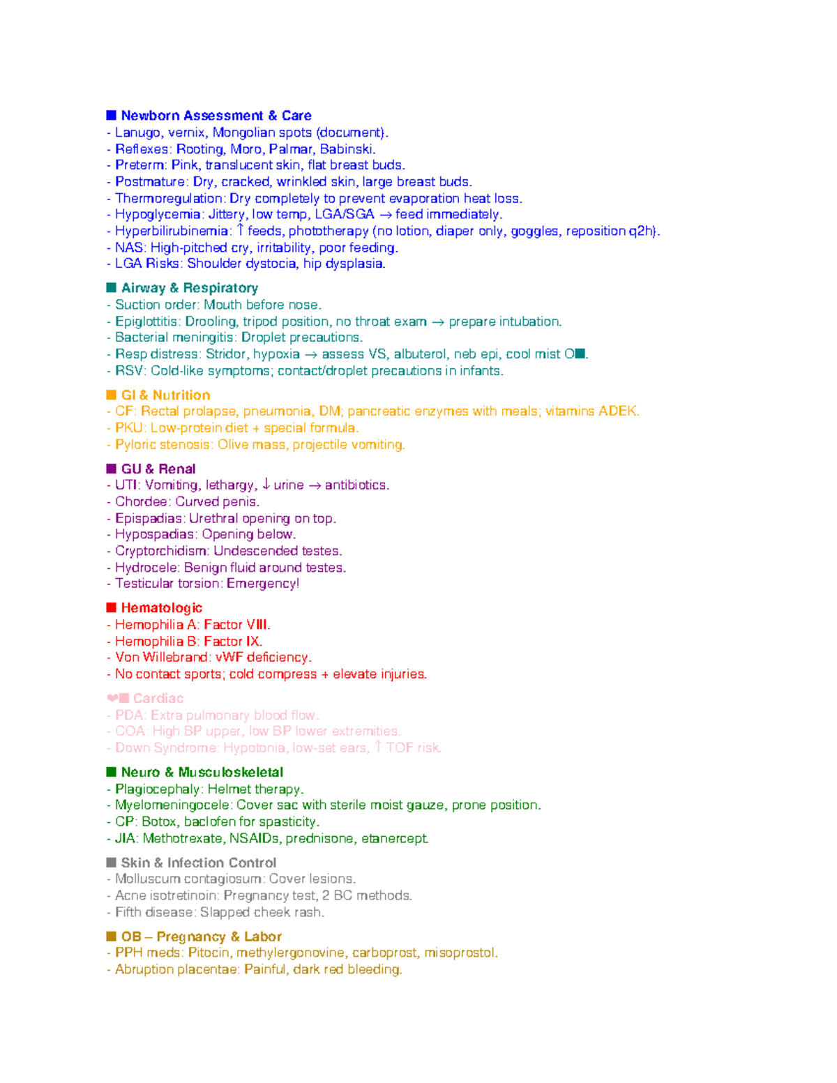 ATI Maternal Peds Cram Chart: Newborn Assessment & Care Guide - Studocu