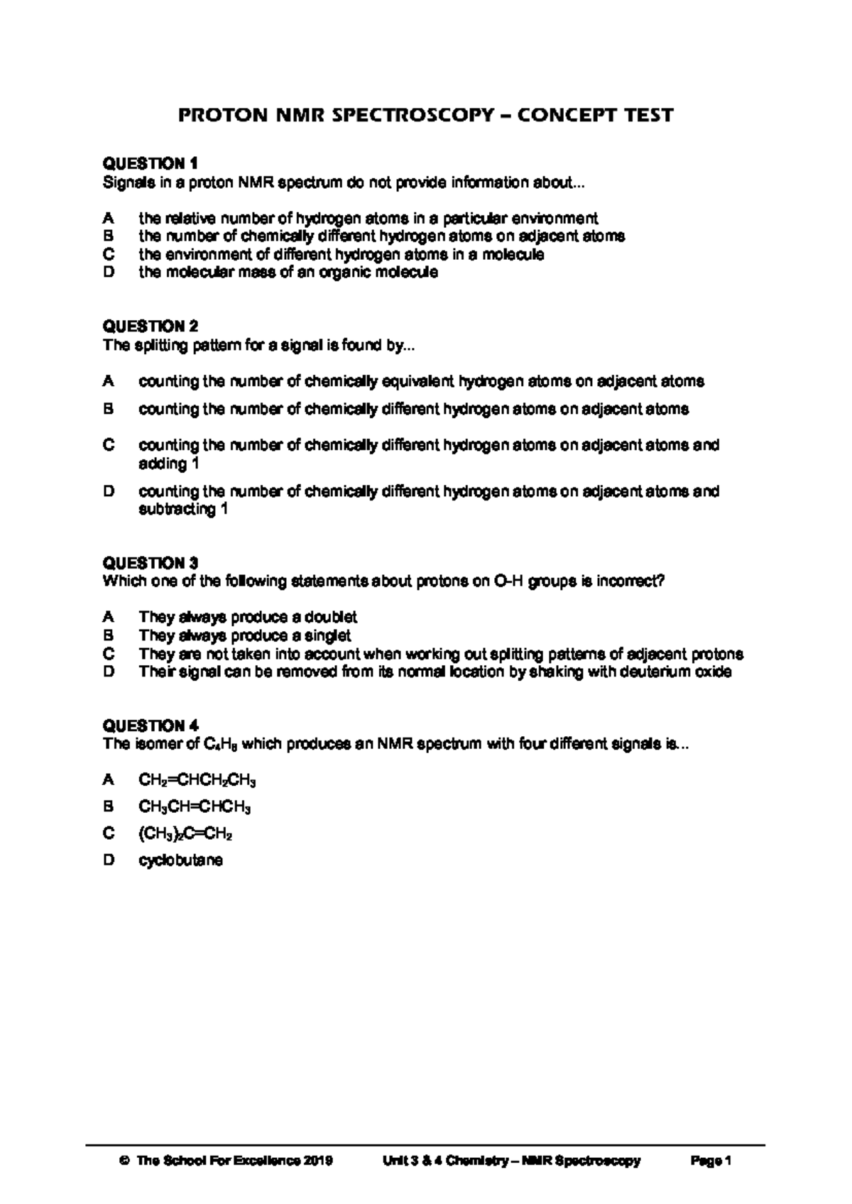 Chemistry 2019 Unit 4 Proton NMR Test Study Guide - Studocu