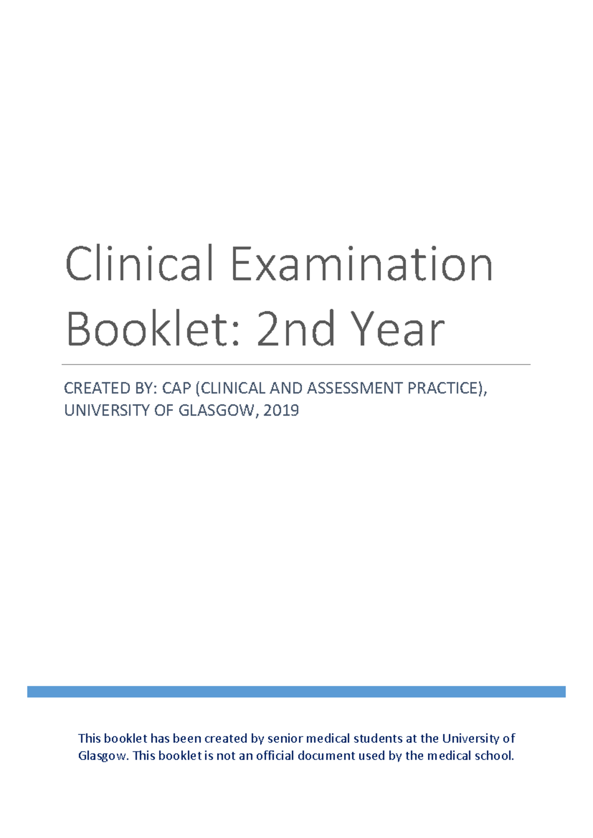 Clinical Examination Booklet: 2nd Year CAP - University of Glasgow ...