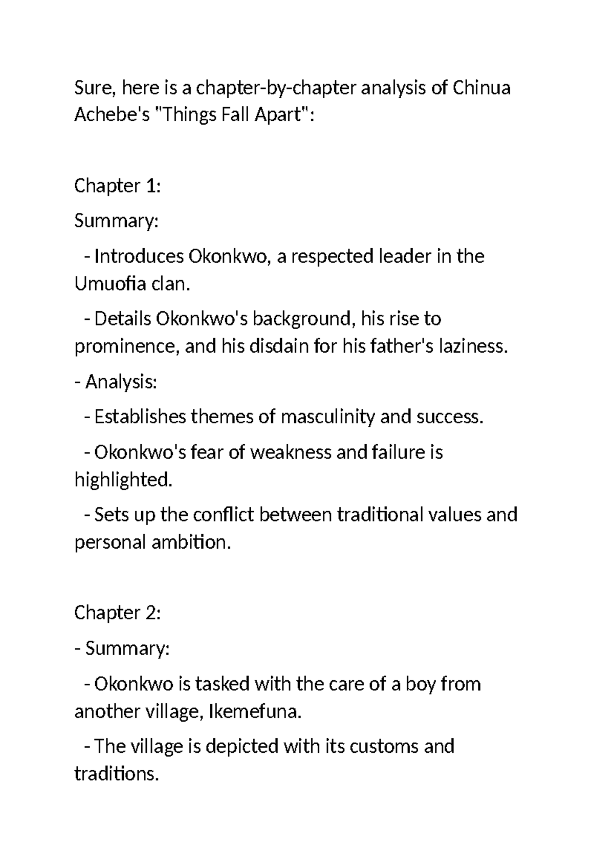 Analysis of "Things Fall Apart" Chapters 1-25 (ENG 101) - Studocu