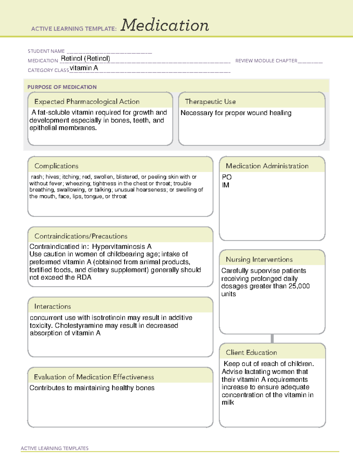 Retinol Medication Study Guide: Active Learning Templates - Studocu