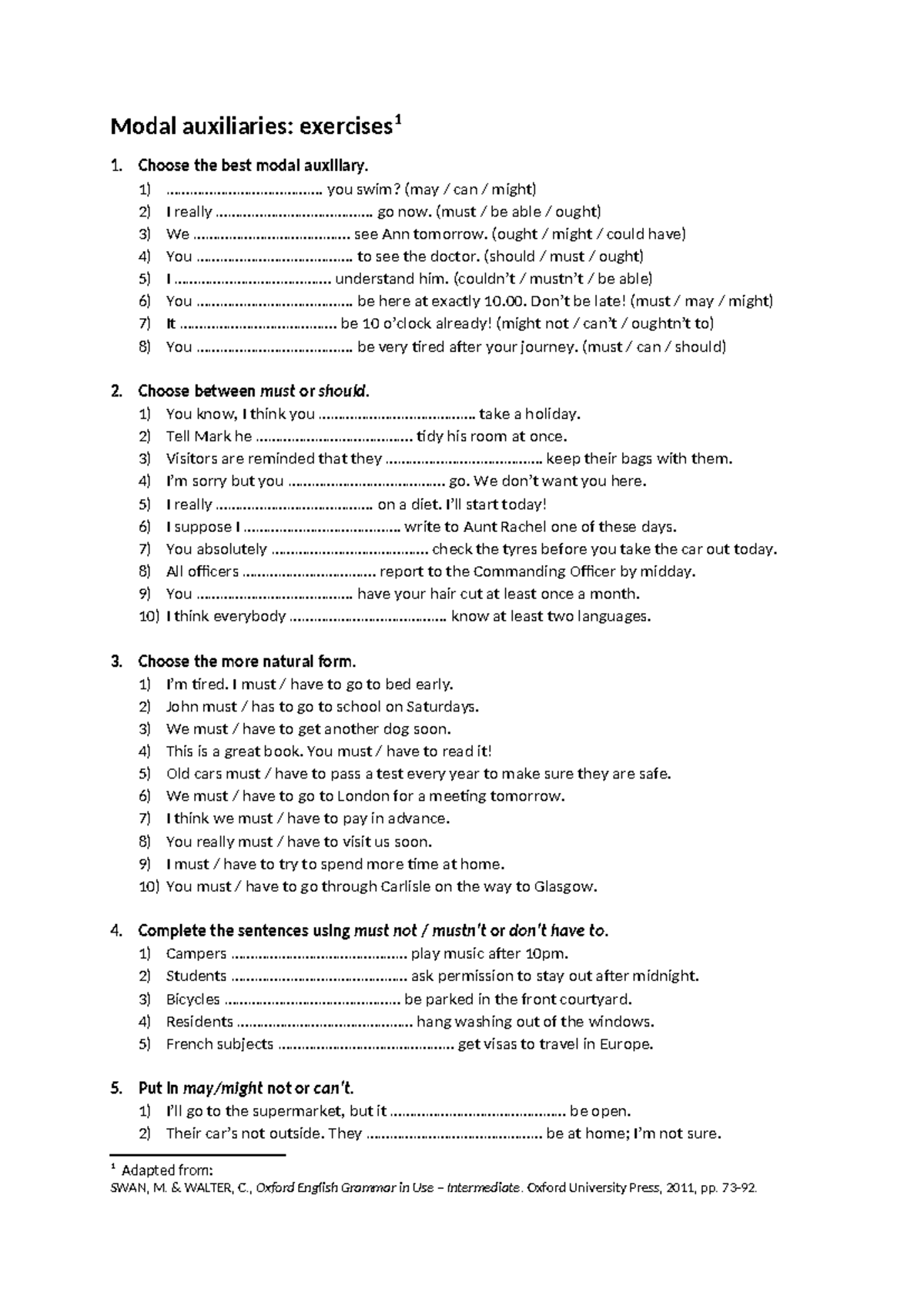 Modal Auxiliaries Exercises: Practice Questions and Answers - Studocu