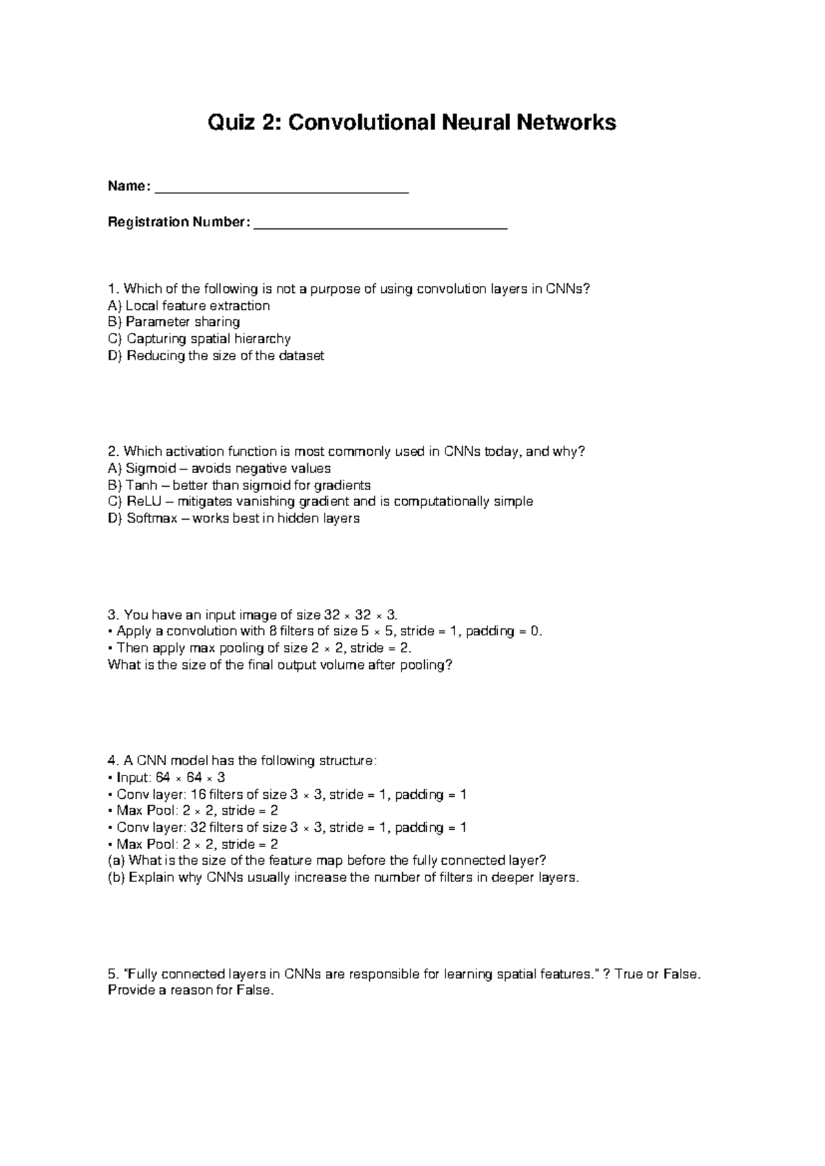 Quiz 2: CNNs - Data Science Section D Overview - Studocu