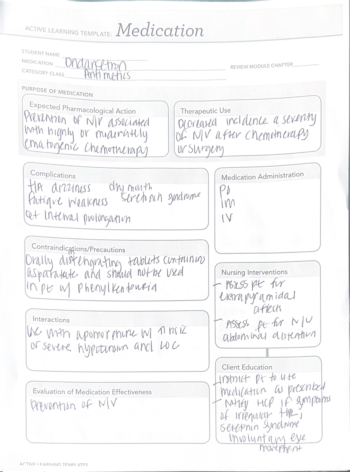 Ondansetron - Lecture notes - ACTIVE LEARNING TEMPLATE: Medication ...