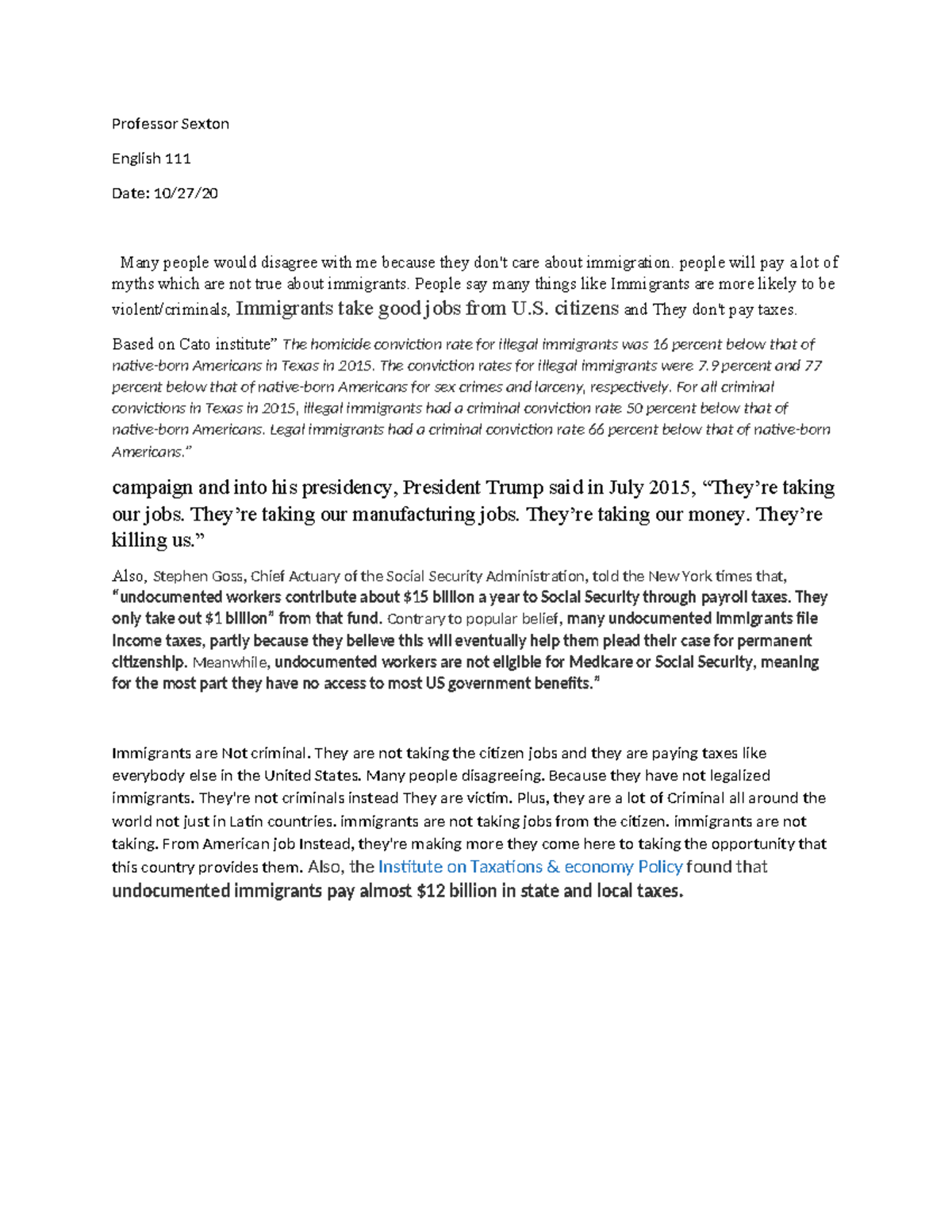 First opposing- I dont know - Professor Sexton English 111 Date: 10/27 ...