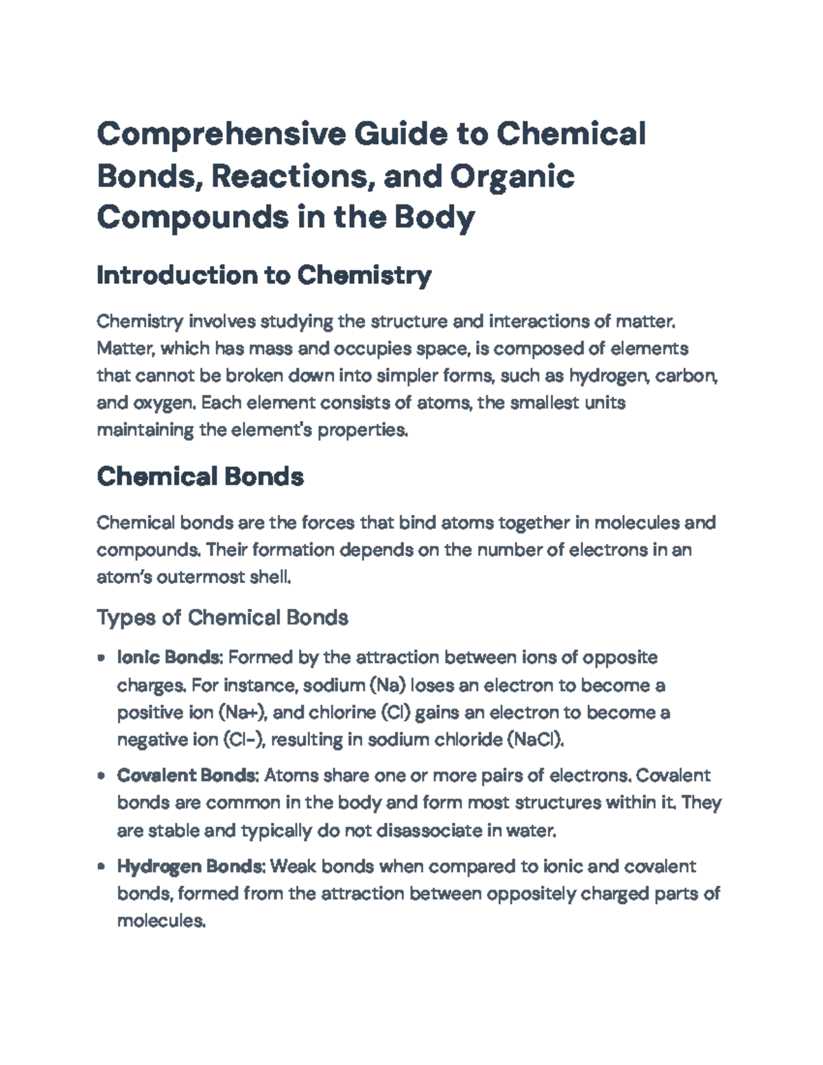 Understanding Chemical Bonds, Reactions, and Organic Compounds (CHEM ...