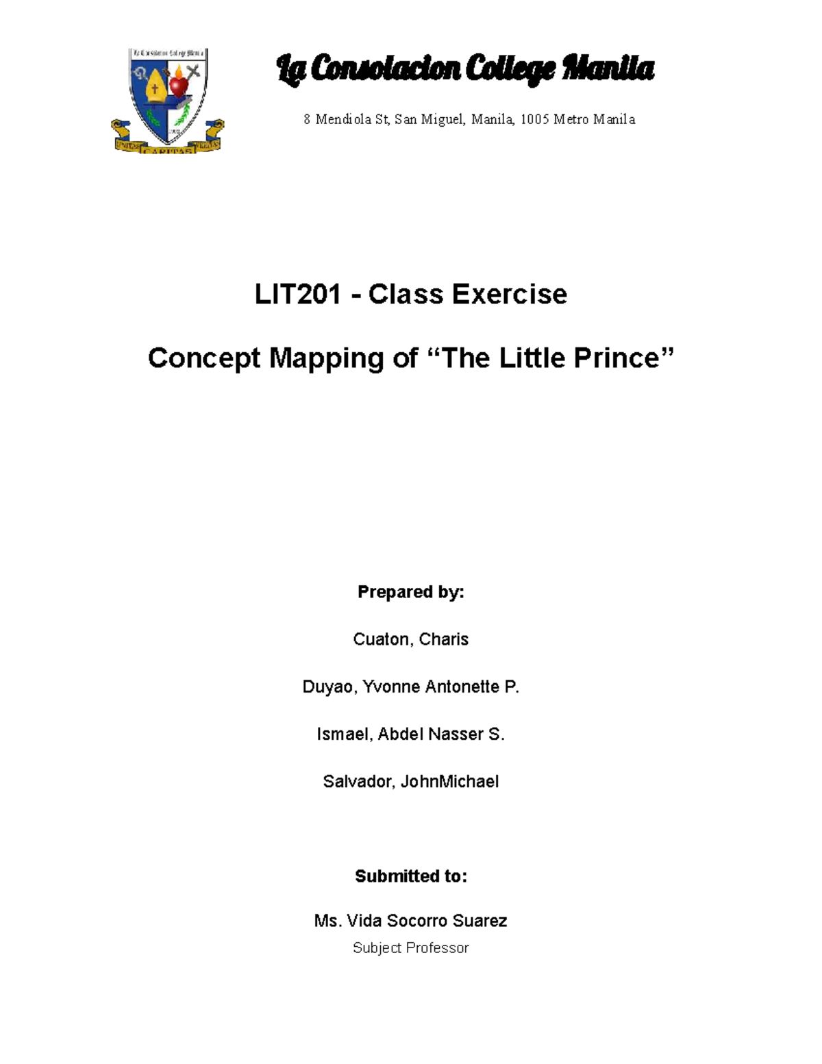 LIT201 Class Exercise: Concept Mapping The Little Prince Characters ...