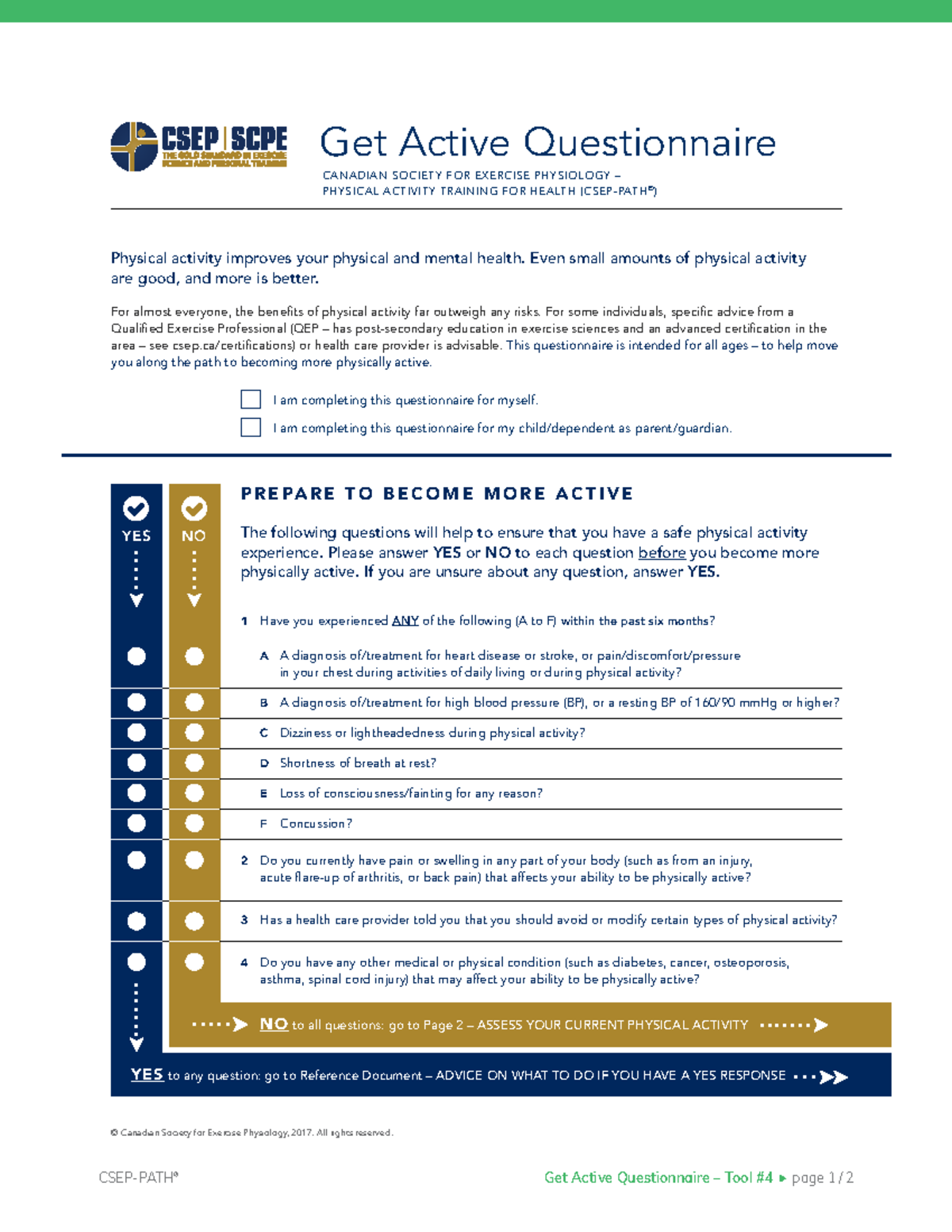 Get Active Questionnaire: A Guide to Safe Physical Activity - Studocu