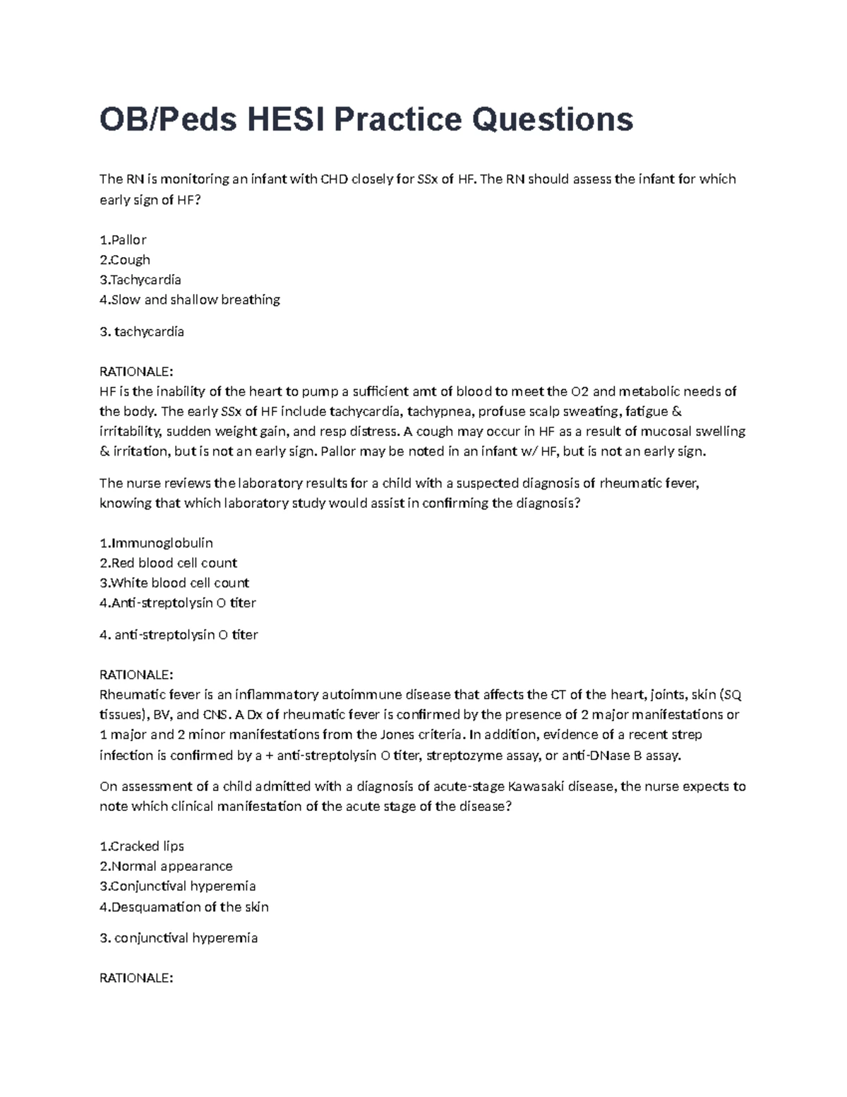 Evolve HESI PEDS Practice Test Q&A for Nursing Students - Studocu