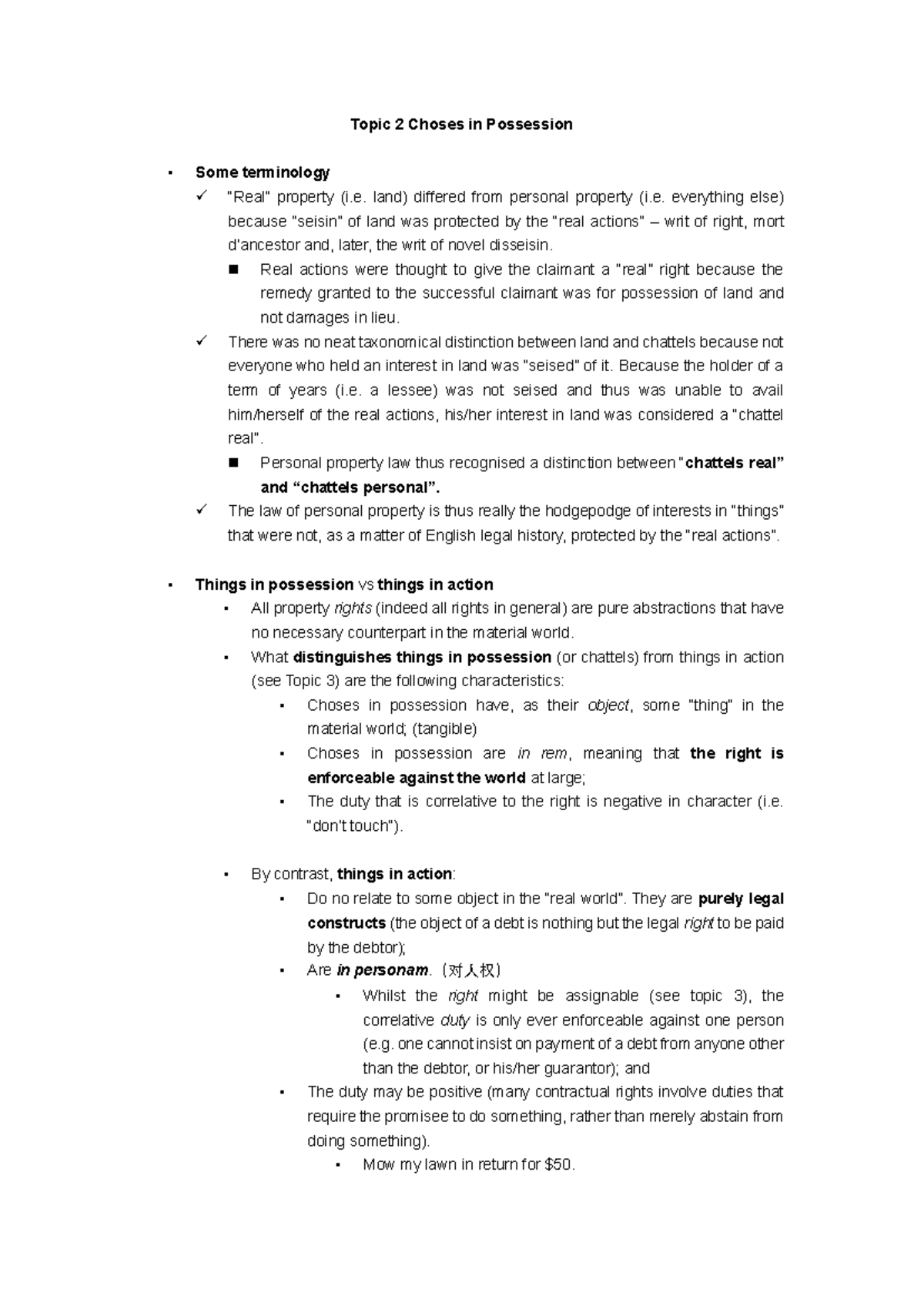 Topic 2: Choses in Possession - Property Law Terminology Explained ...