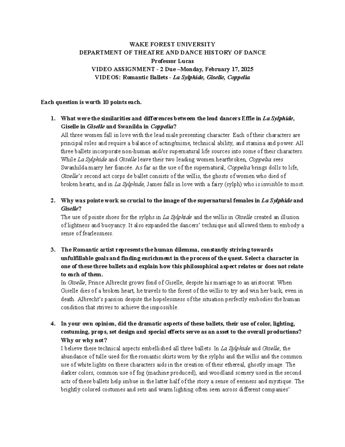 Dance History Video Assignment #2: Romantic Ballets Analysis - Studocu