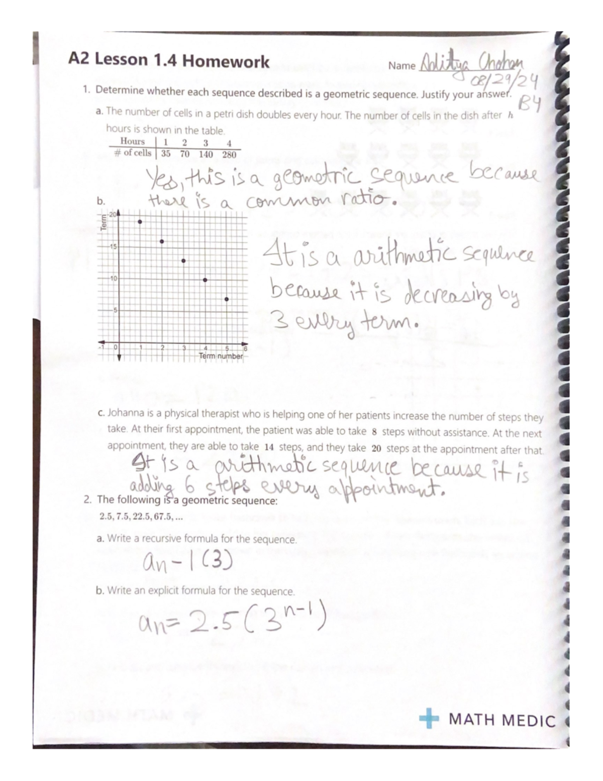 MATH MEDIC A2 Lesson 1: Geometric and Arithmetic Sequences Overview ...