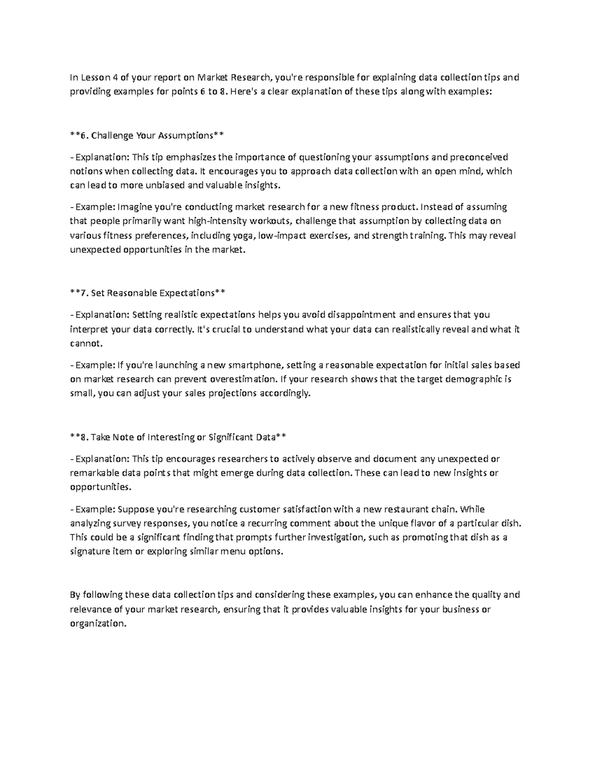 Entrep PART Report: Data Collection Tips for Market Research - Studocu